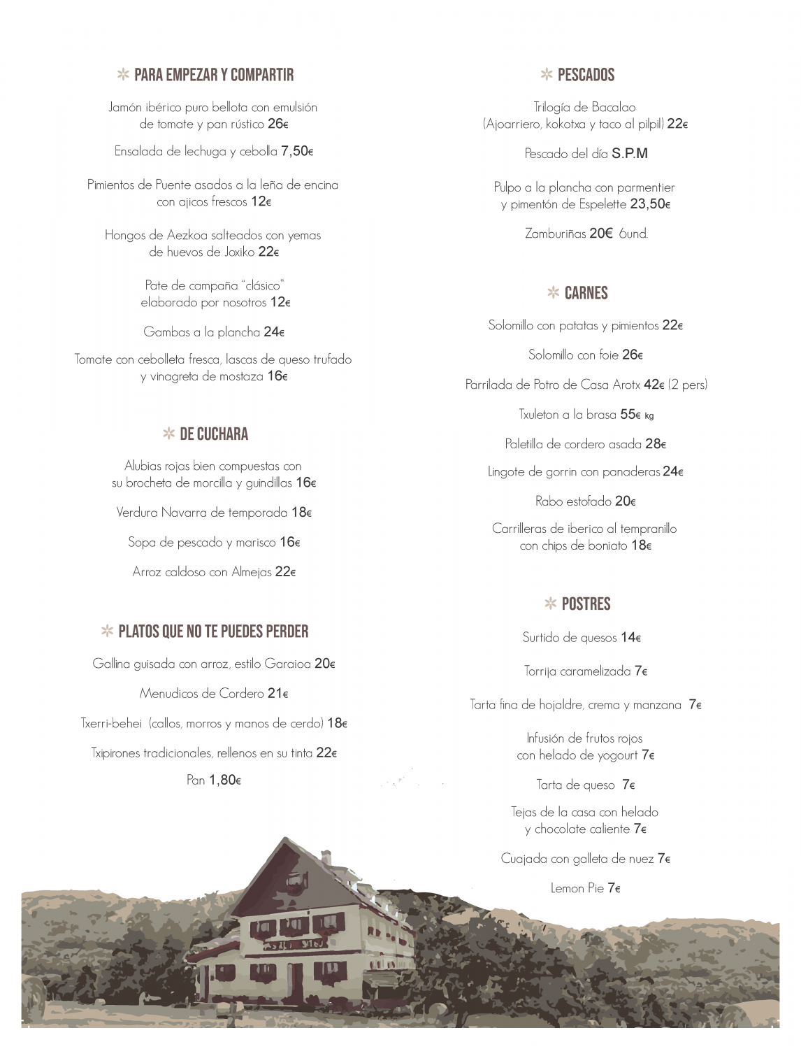 Carta – Restaurante Arostegui